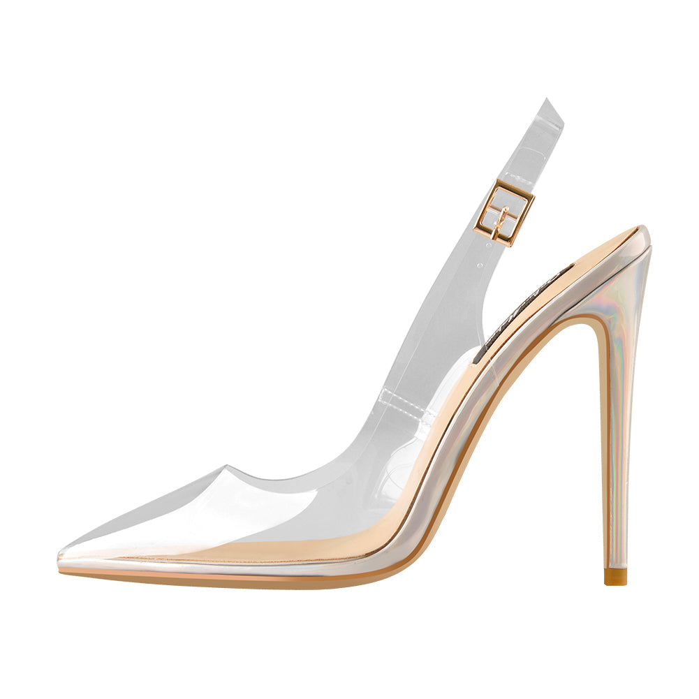 Transparent Pointed Toe Slingback Holographic Stiletto High Heel Pumps ...