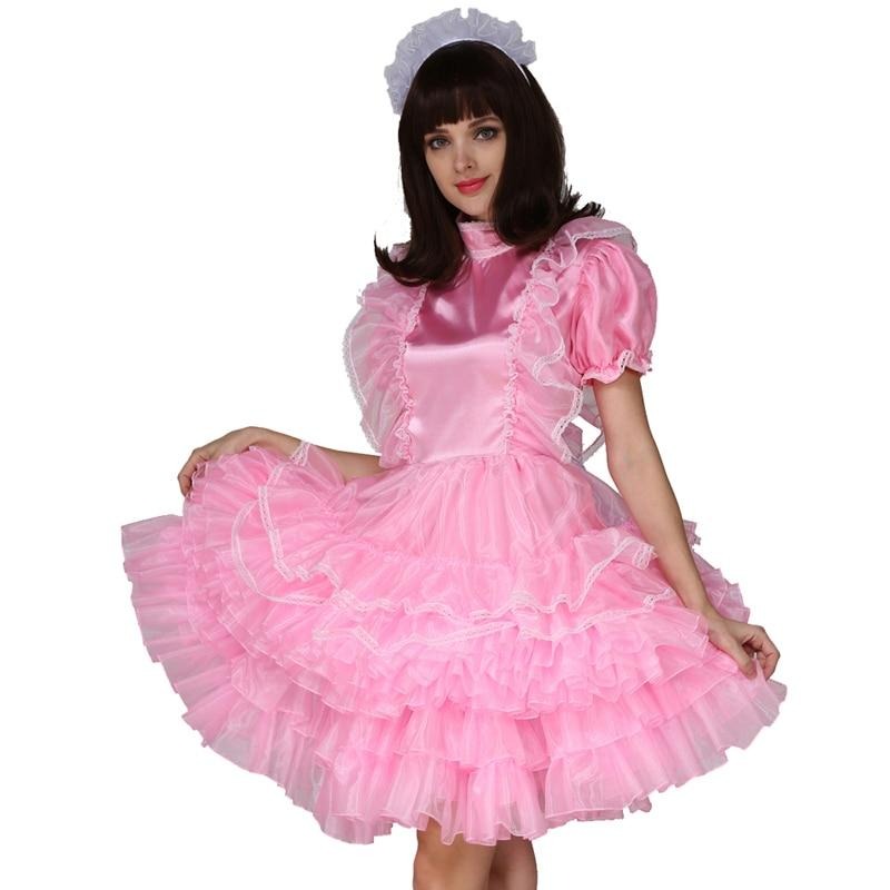Lockable Pink Satin Maid Dress – Sissy Lux